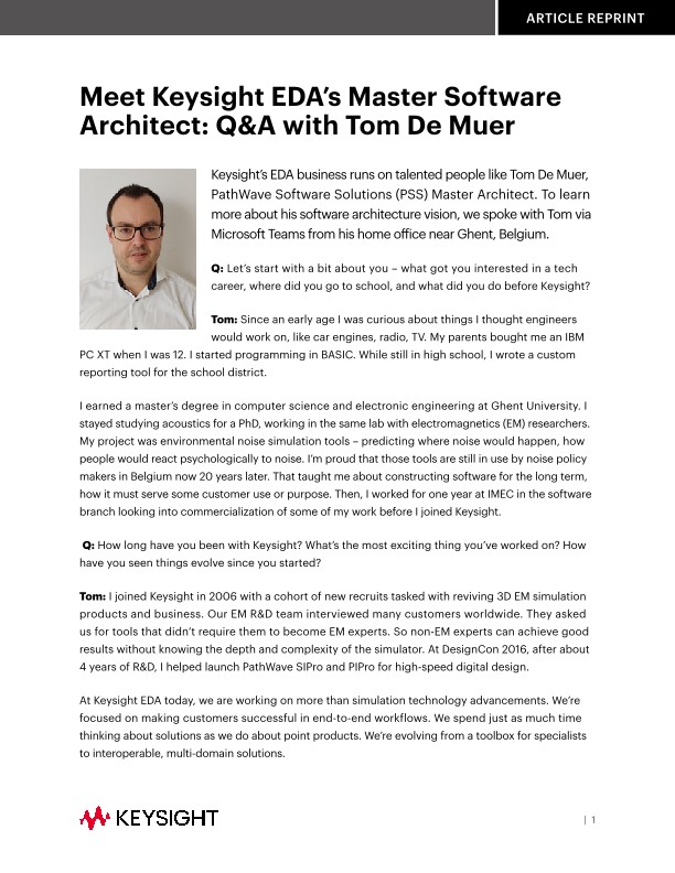 Meet Keysight EDA’s Master Software Architect: Q&A with Tom De Muer PDF Asset Page | Keysight